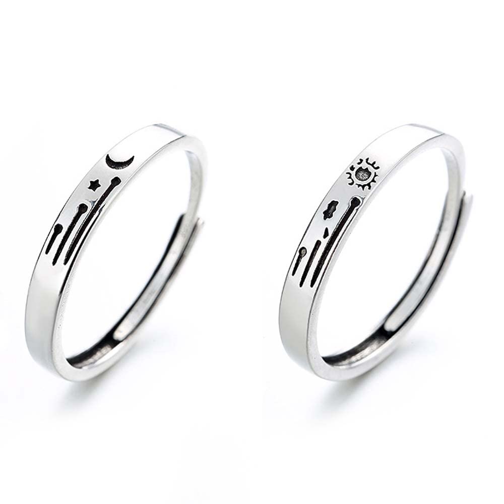GulCean Sun Moon Rings For Best Friends Couples Adjustable Meteor Design Matching Friendship Rings For Bff Him And Her Set 2pcs Xmas Gift (Silver 3)