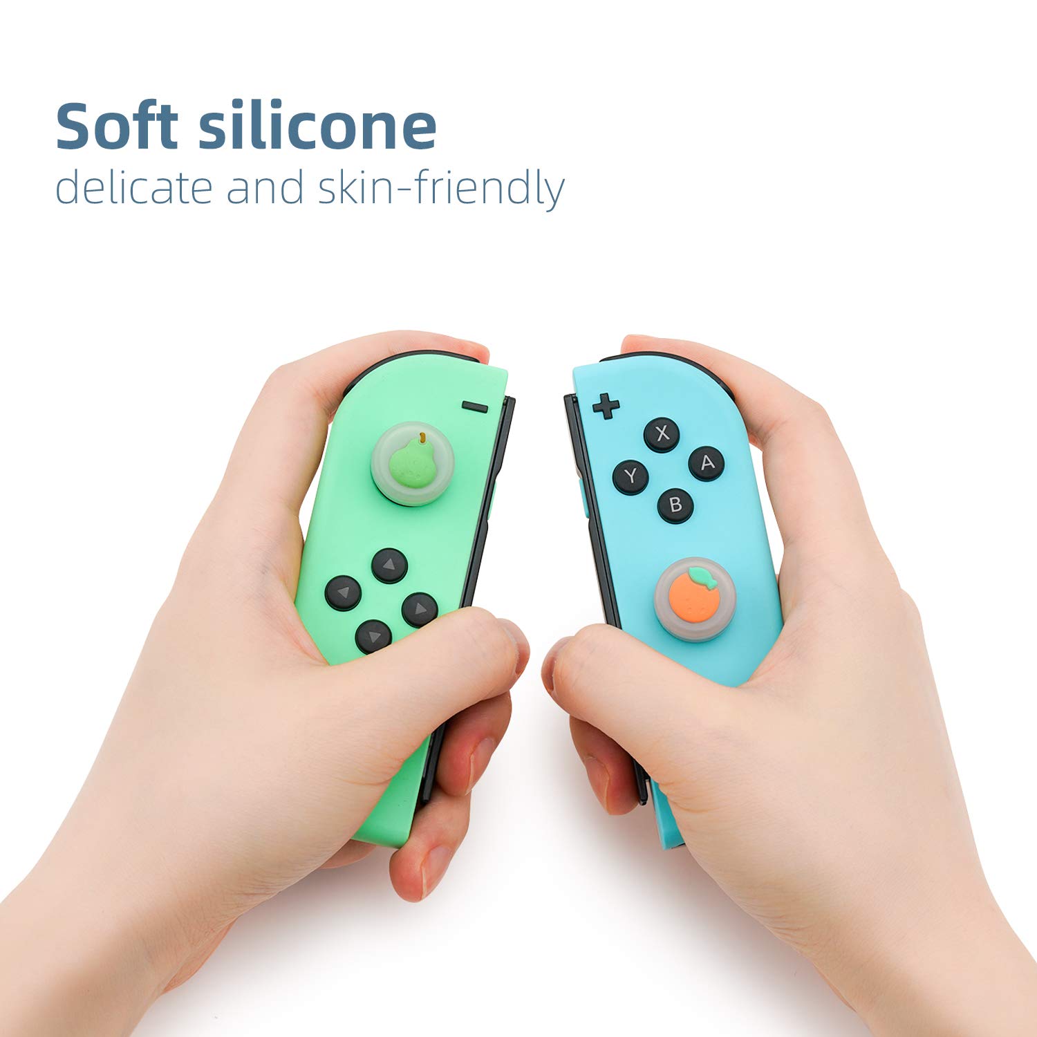 GeekShare 4PCS Fruit Theme Thumb Grip Caps,Soft Silicone Joystick Cover Compatible with Nintendo Switch /OLED/ Switch Lite -- Pear and Orange