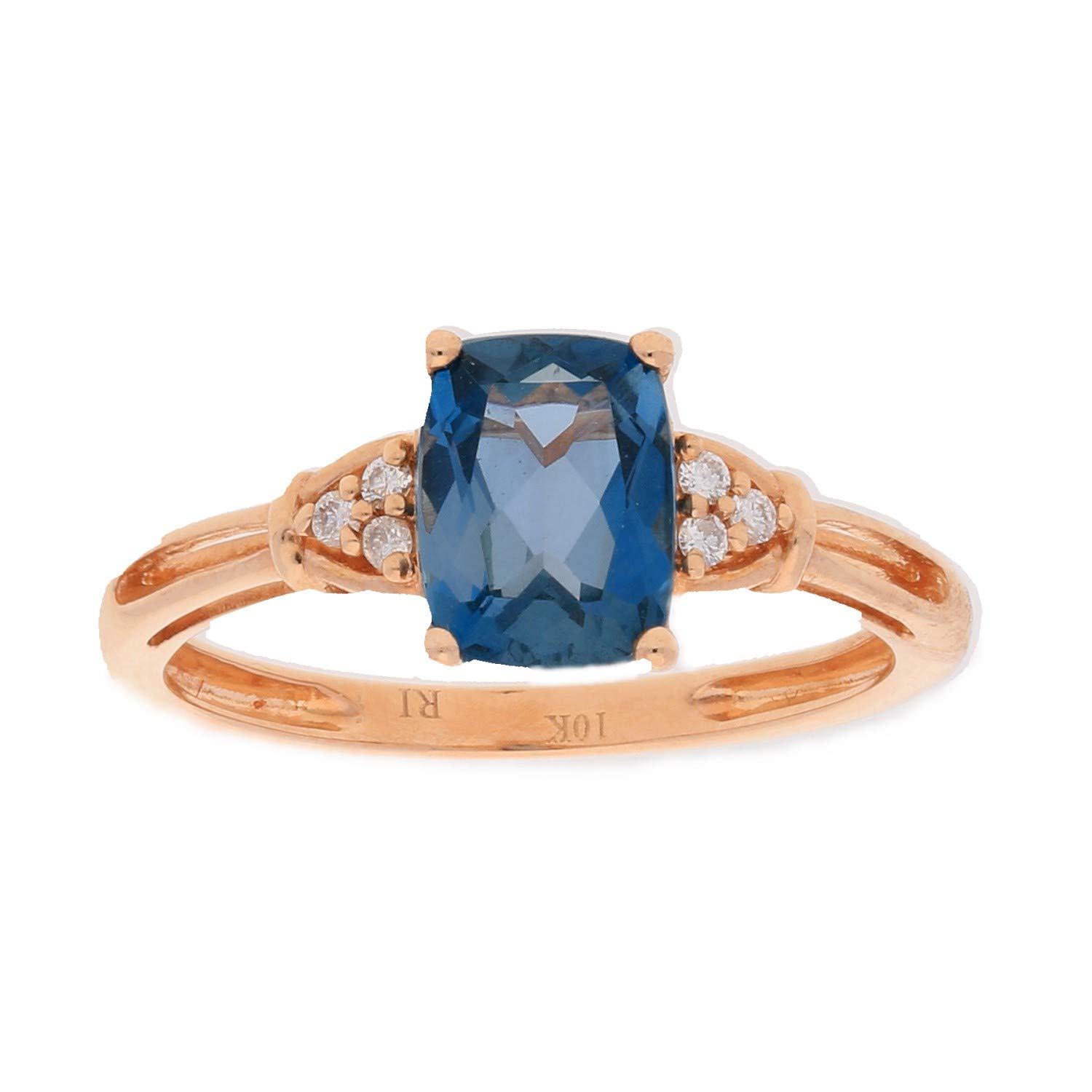 Gin & Grace 10K Rose Gold Natural Diamond (I1,I2) & Genuine London Blue Topaz Engagement Propose Promise Ring for Women