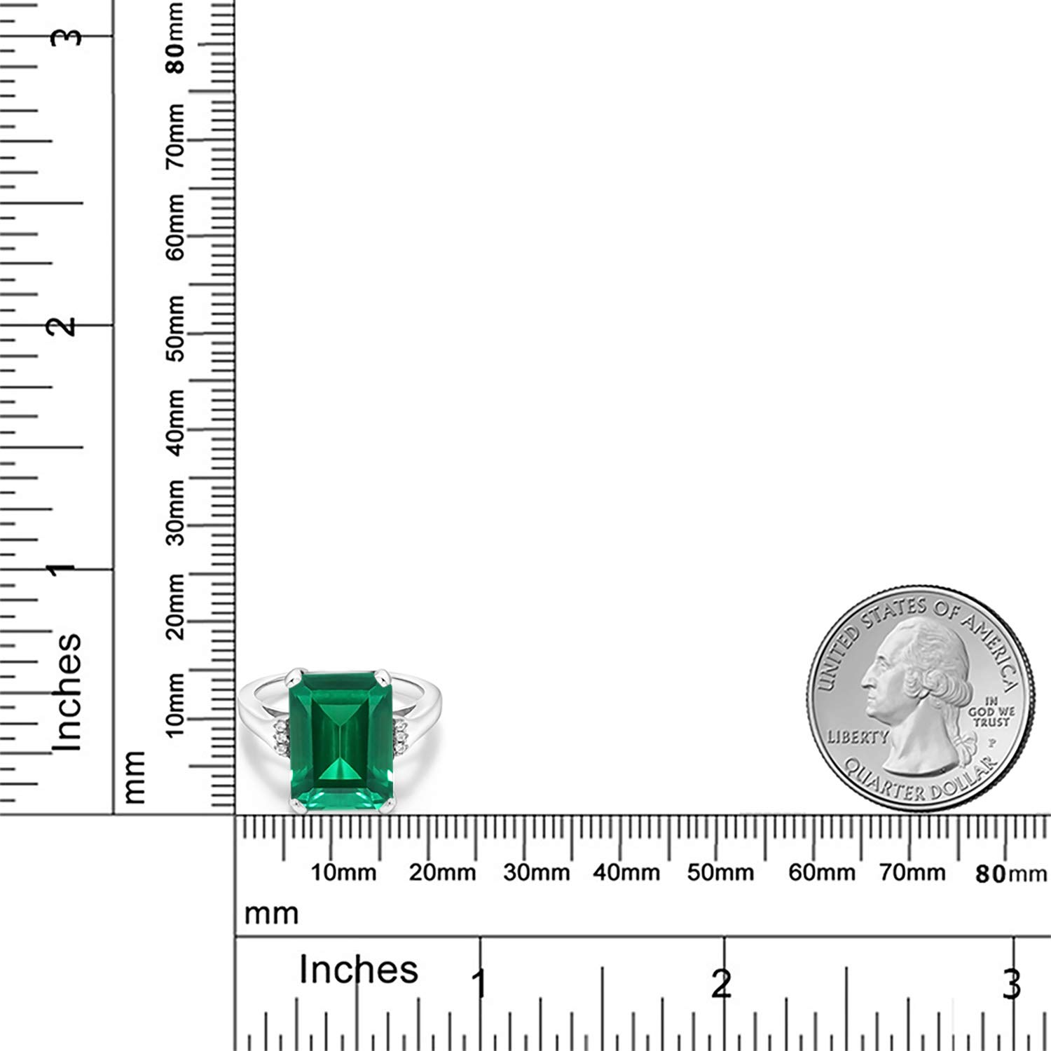 Gem Stone King 6.57 Cttw Green Simulated Emerald Engagement Ring For Women In 925 Sterling Silver | Emerald Cut 14X10MM | Available In Size 5, 6, 7, 8, 9
