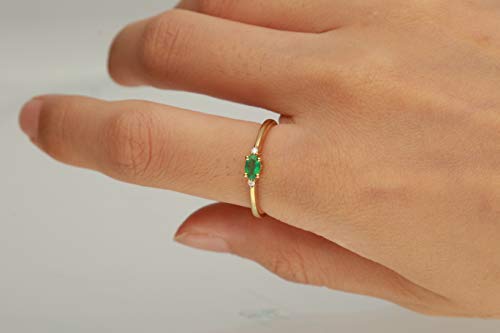 Gin & Grace 10K Yellow Gold Natural Diamond (I1,I2) & Natural Emerald Engagement Propose Promise Ring for Women