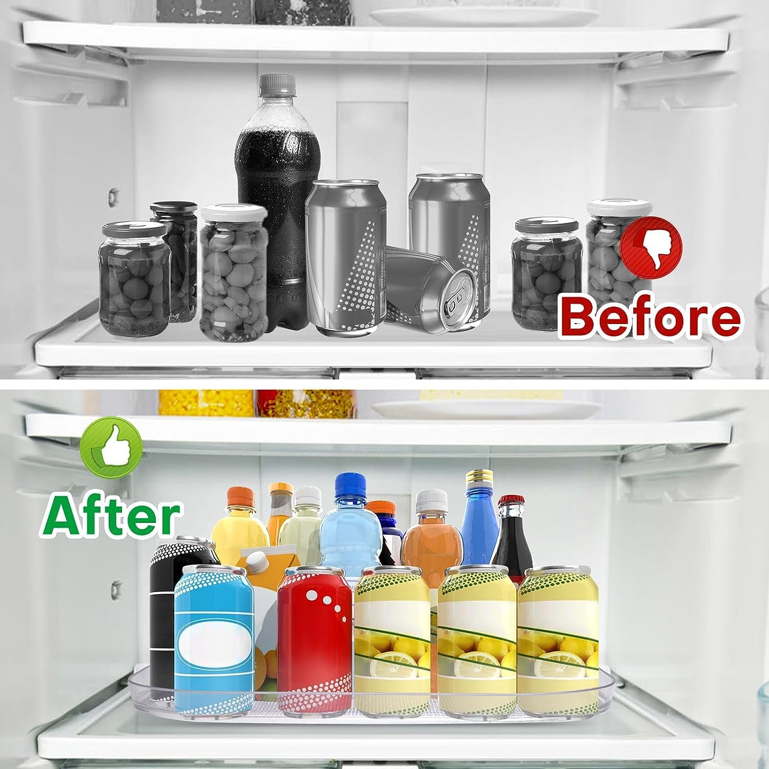 Hmdswa Lazy Susan Turntable Organizer for Refrigerator, 15.75'' Large Fridge Lazy Susan Organizer Rectangle - Clear PET Material | Space-Saving Solution for Easy Access
