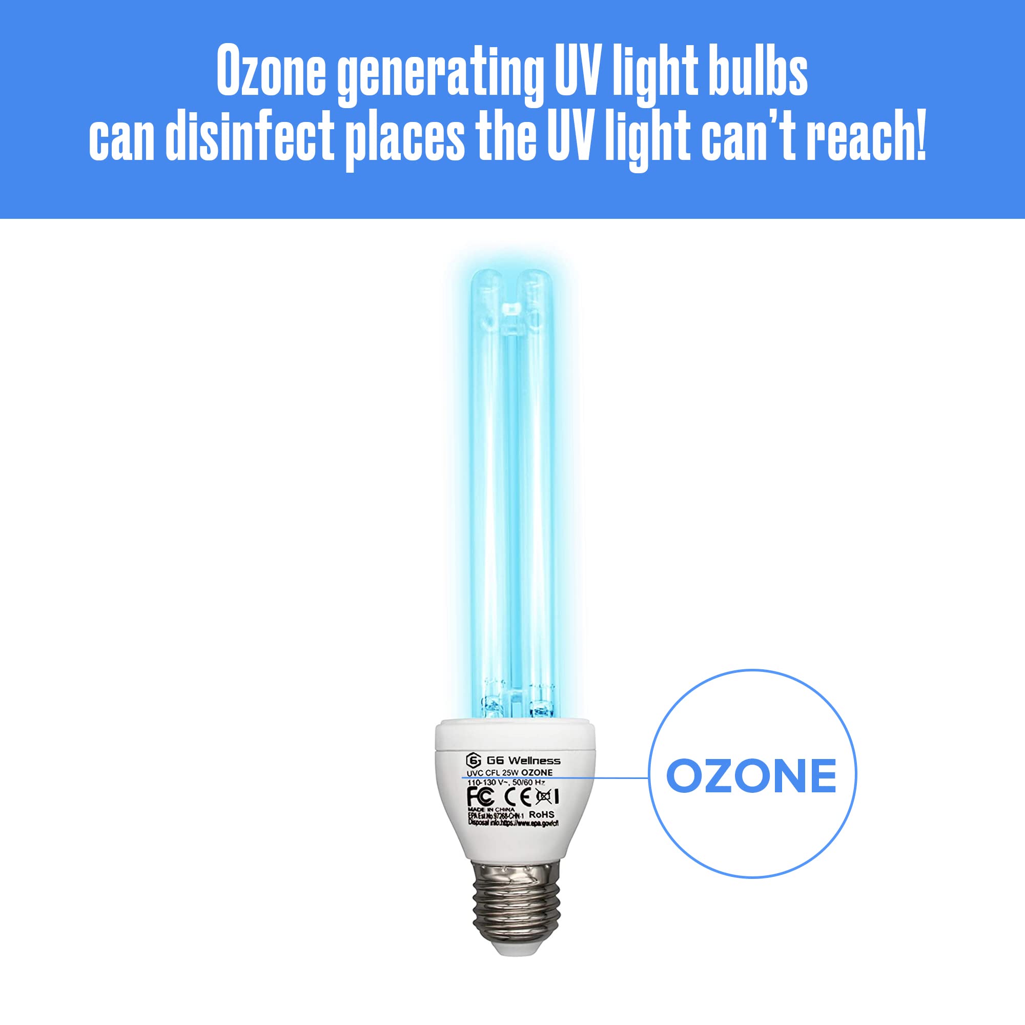 Germicidal UV Sanitizer Light Bulb 25 W 185nm/254nm with Ozone E26/E27 Socket