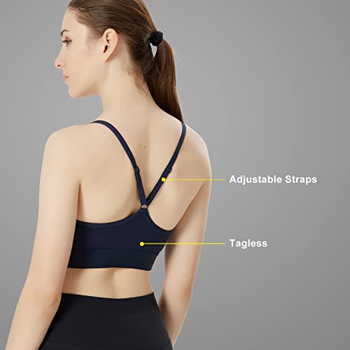 GITYEE Sports Bras for Women, Adjustable Straps Racerback Padded Workout Gym Yoga Bra Tops, 3 Pack (X-Large, Black/White/Navy)