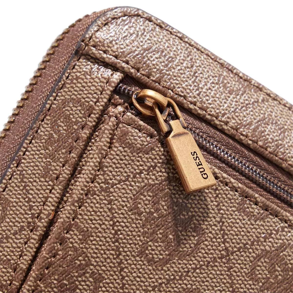 GUESS Nell Large Zip Around Wallet, Latte Logo/Slate