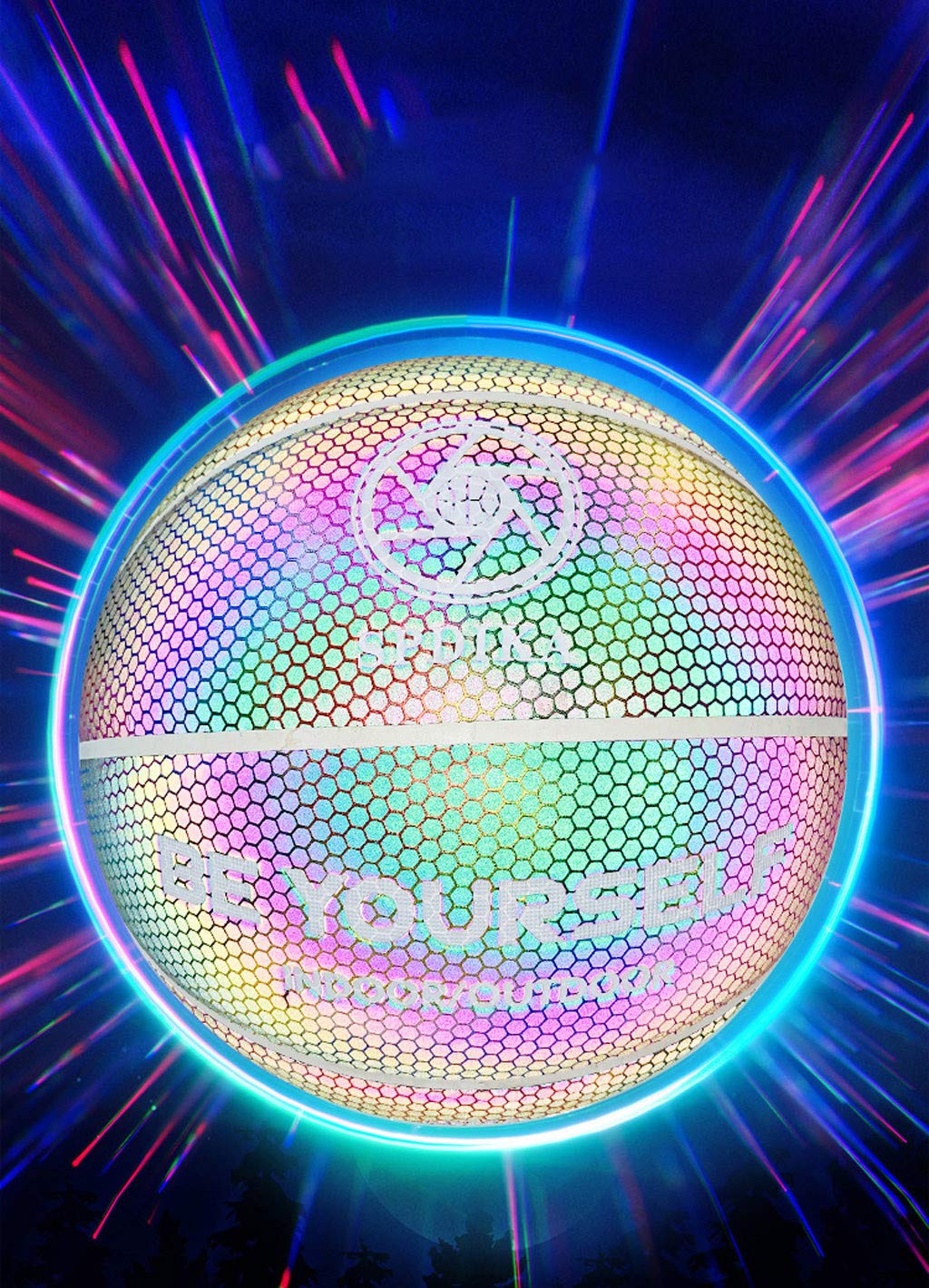 GraPefruiT Battery-Free Glowing Baketball, Size 7 Luminous Reflective Basketball, Light Up Basketball, Can Glow in The Dark, Great Gift for Sport Lover