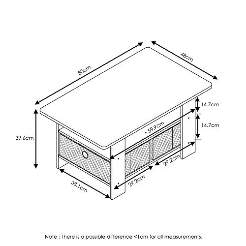 Furinno Coffee Table with Bins, Dark Brown/Black