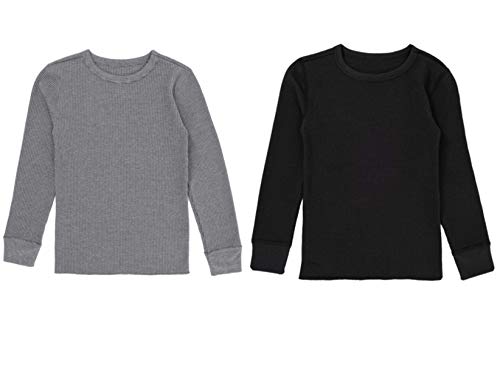 Fruit of the Loom boys Premium 2-pack Thermal Waffle Crew Base Layer Top, Black/Heather Greystone, 10 12 US