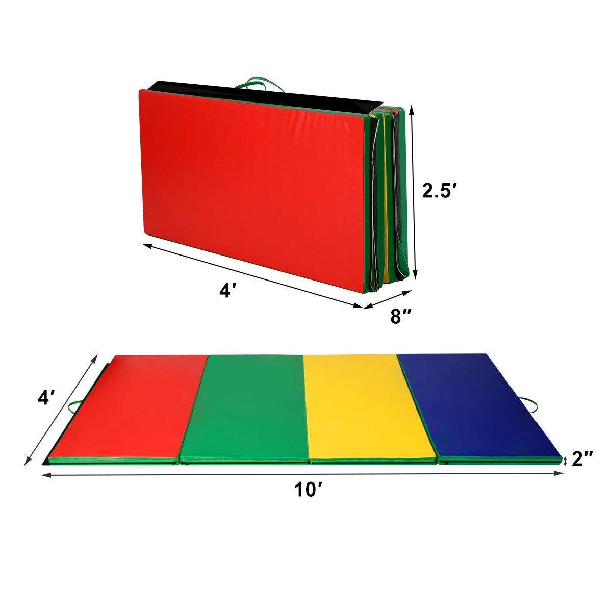 Giantex Folding Exercise Mat with Carrying Handles Panel Thick Gym Fitness Exercise Yoga Exercise Mat Lightweight Home Gym Mat (Multicolor, 4'x10'x2")