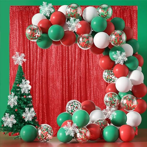 Hahuho Red Sequin Backdrop Curtain, 2PCS 2FTx8FT Glitter Backdrop Curtain for Parties, Christmas, Wedding, Party Decoration(2 Panels, 2FT x 8FT, Red