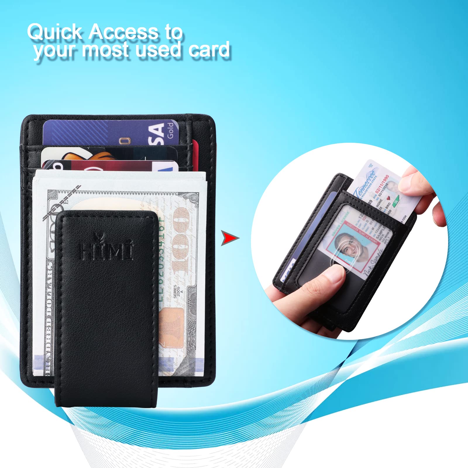 HIMI Money Clip Wallet Mens Minimalist Wallet RFID Blocking Front Pocket Wallet Leather Slim (Black)