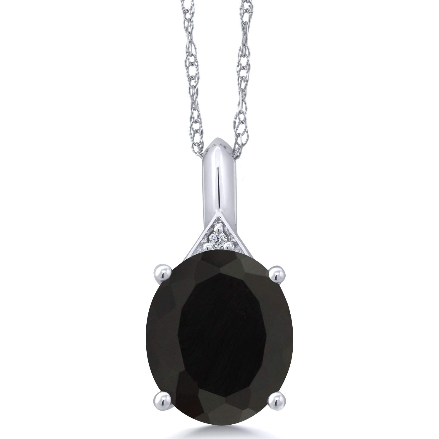 Gem Stone King 14K White Gold Oval Gemstone Birthstone and White Diamond Necklace | Oval 12X10MM | White Gold Pendant Necklace For Women | with 18 Inch Chain