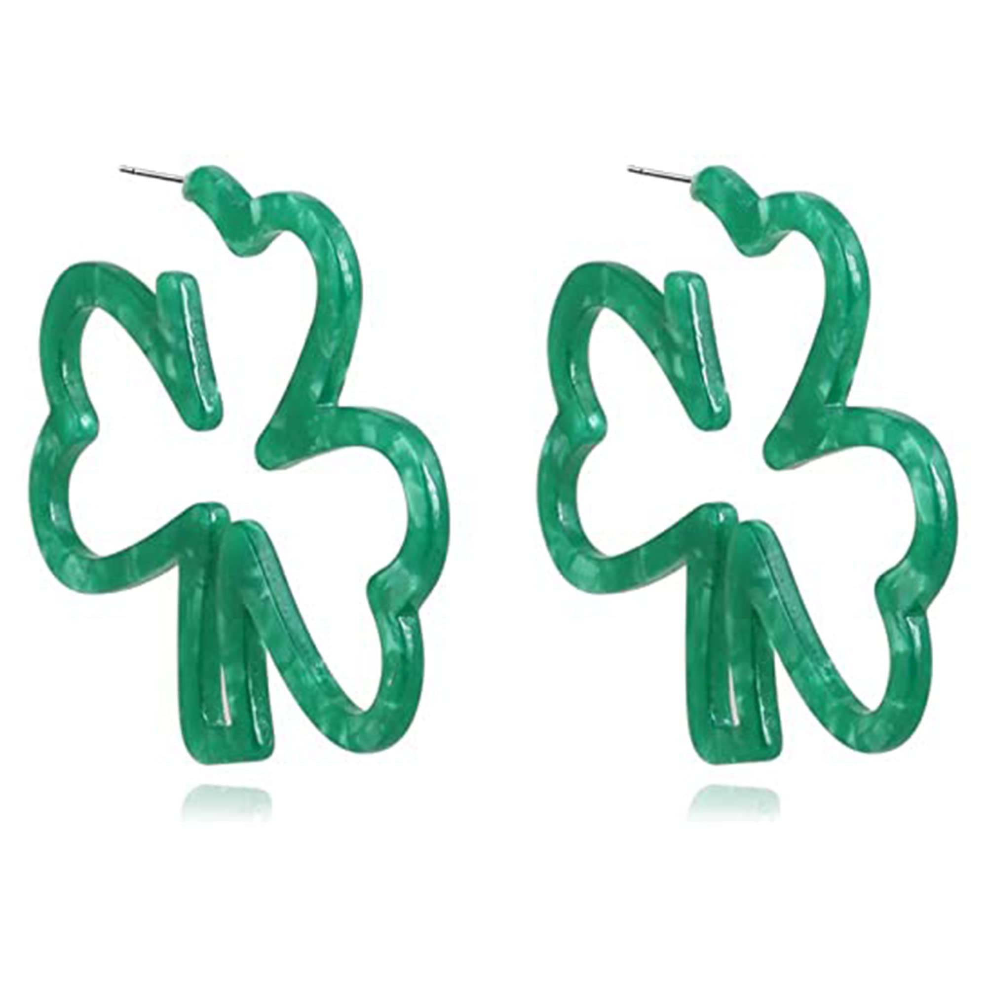 Green Shamrock Hoop Earrings St Patrick's Day Irish Good Luck Acrylic Resin Clover Hoop Earrings for Women Jewelry Gift
