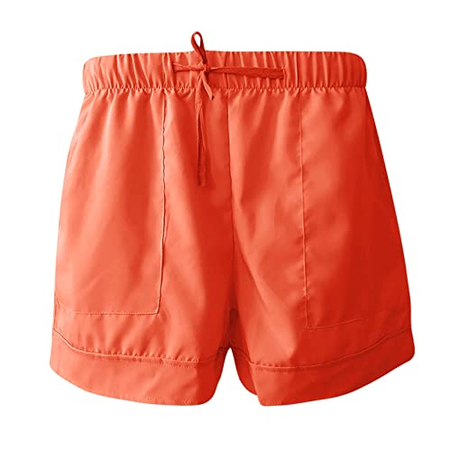 HSSDH Womens Drawstring Shorts Summer Elastic Waist Casual Lightweight with Pockets#aaltg0203- *94-Valentines Day Gifts Orange