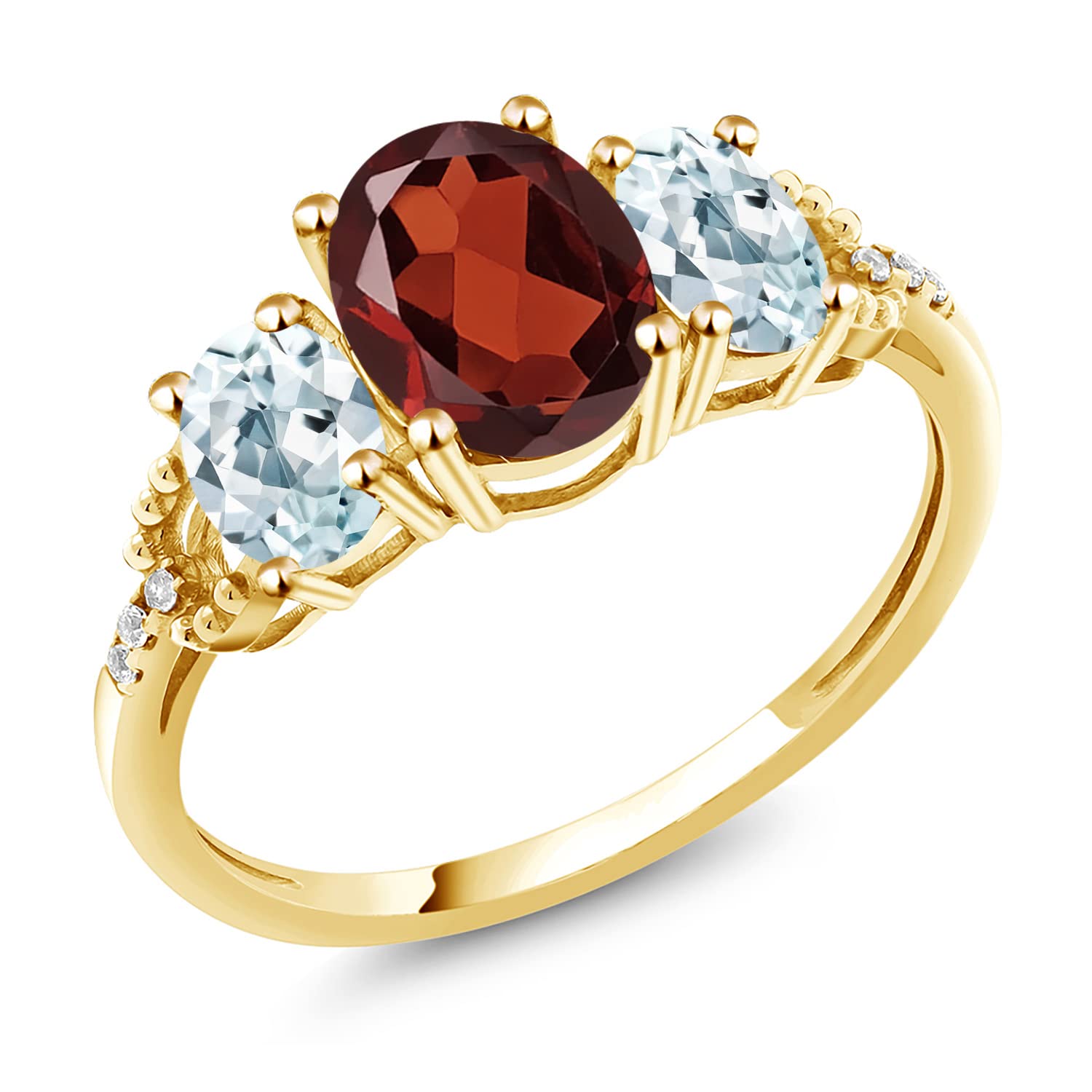 Gem Stone King 2.54 Ct Oval Red Garnet Sky Blue Aquamarine 10K Yellow Gold Ring (Size 7)