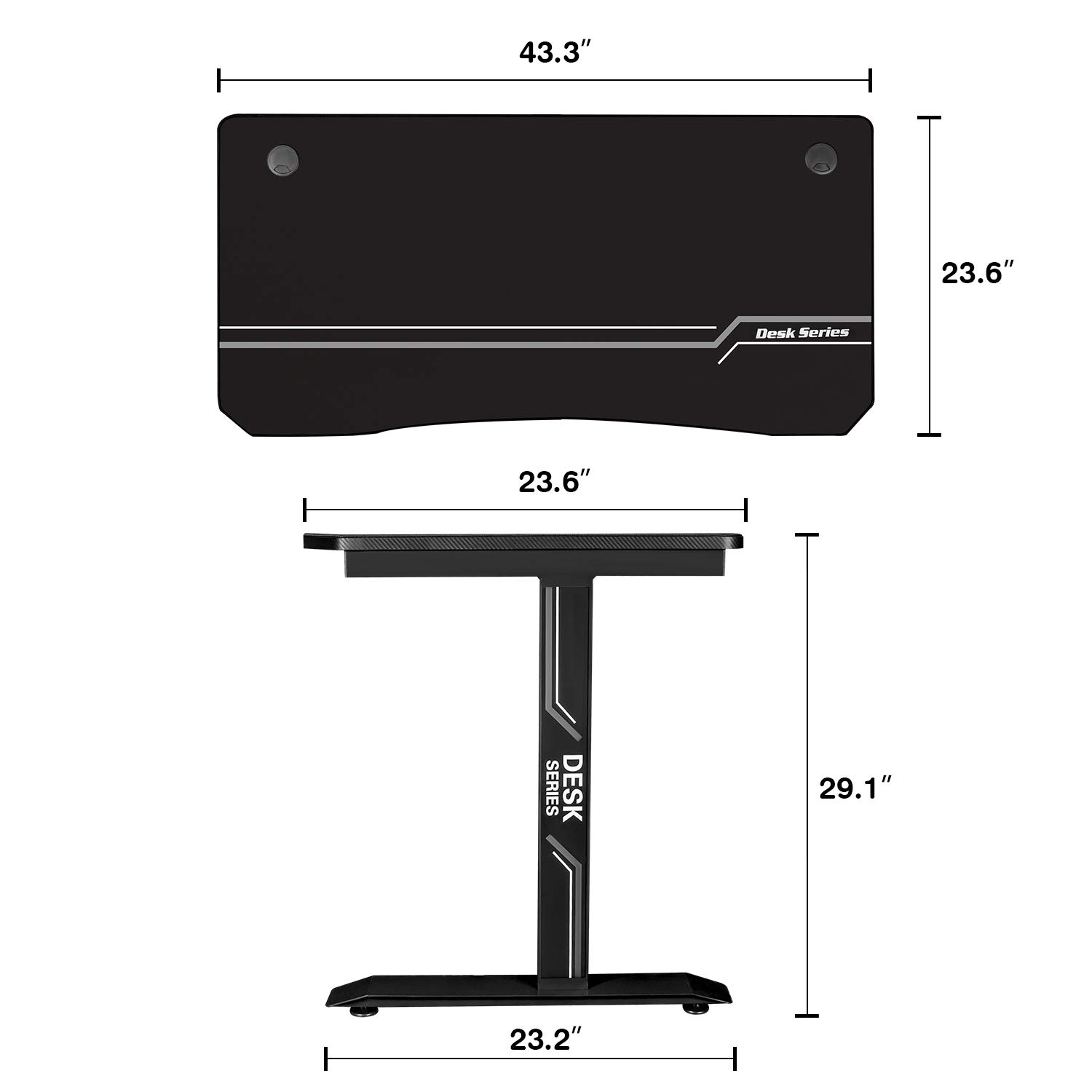 Furmax 44 Inch Gaming Desk T-Shaped PC Computer Table, Home Office Desk Carbon Fibre Surface Workstation with Free Full Coverage Mouse Pad, Cup Holder and Headphone Hook, Black