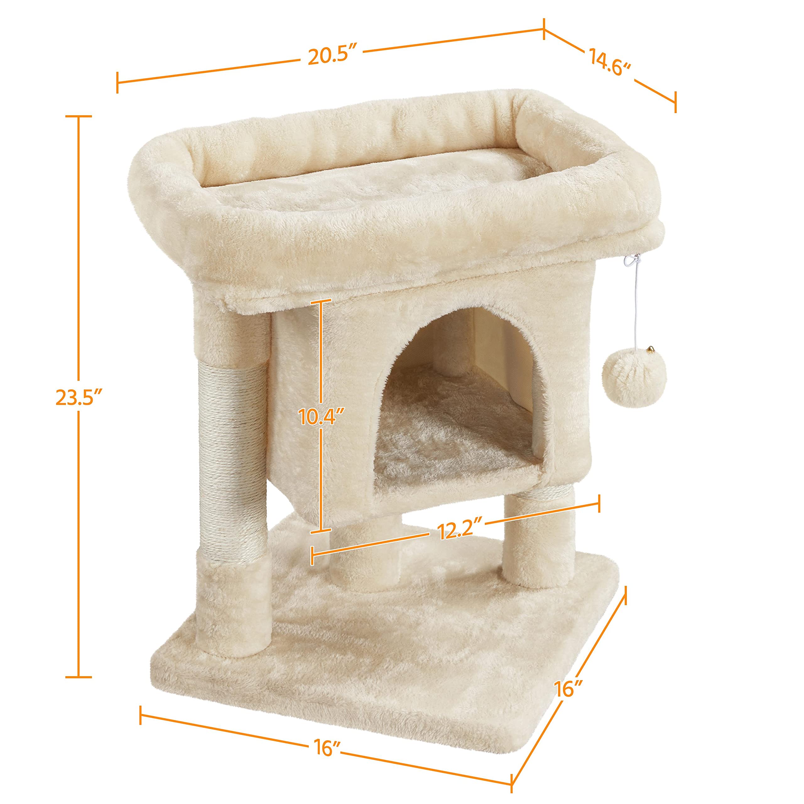 Yaheetech 23.5in Cat Tree Tower, Cat Condo with Sisal-Covered Scratching Posts, Cat House Activity Center Furniture for Kittens, Cats and Pets - Beige