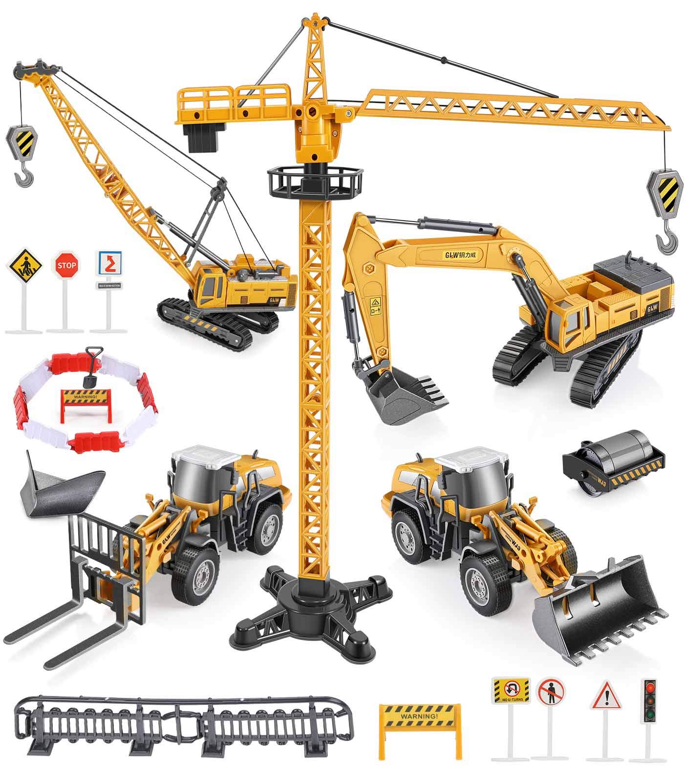Geyiie Large Crane Toys for Kids, Trucks Toys Construction Vehicles with Metal Shovel, Beach Toys for Outdoor Play