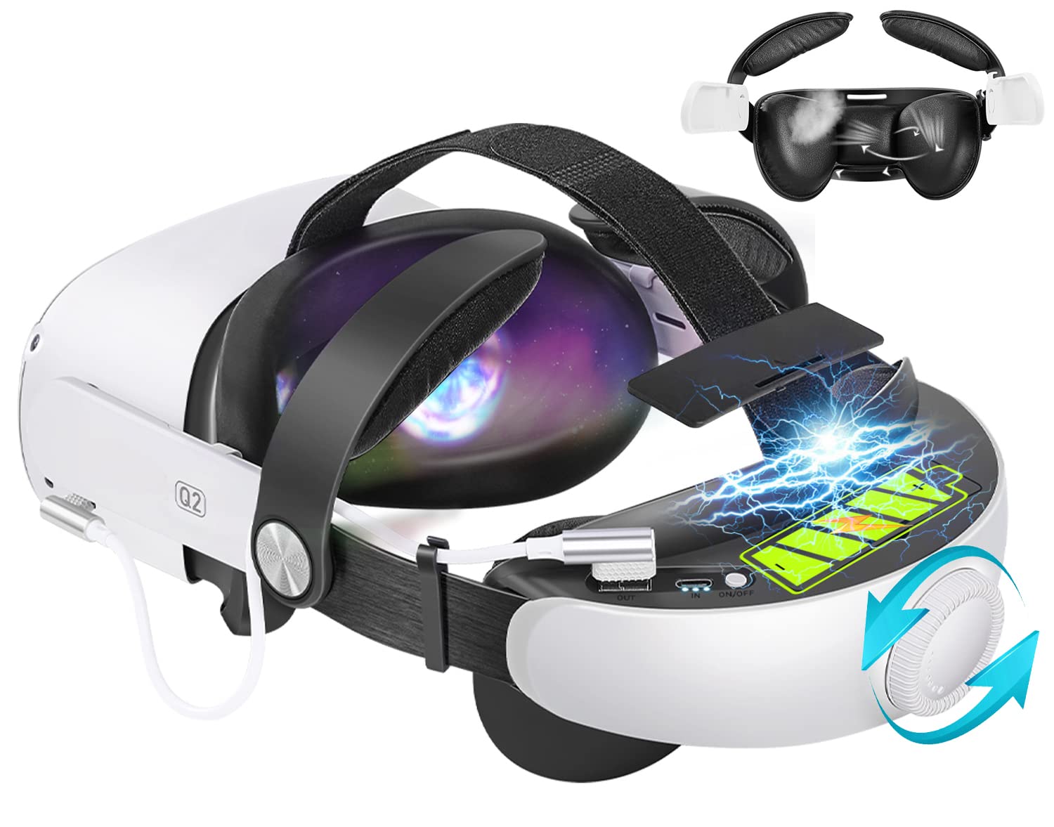 Head Strap for Oculus Quest 2 with 5200 Power Battery Pack - Elite Strap Extend Playtime Up to 7 Hours for Meta VR Replacement Headset Accessories Comfortable Lightweight…