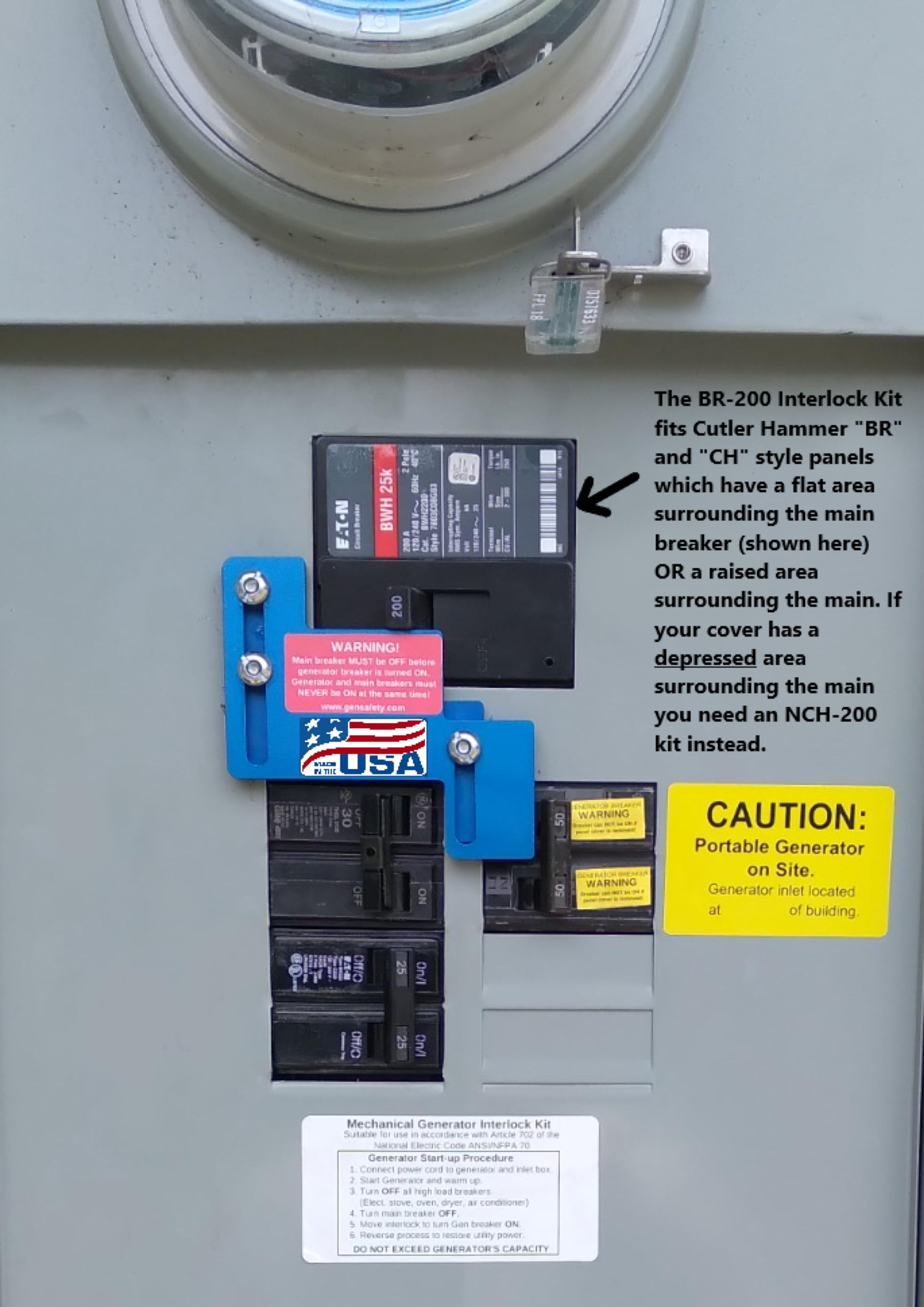 GenSafety BR-200 Generator Interlock Kit for Cutler Hammer BR and CH Series 150AMP and 200 AMP Panels - Made in USA !