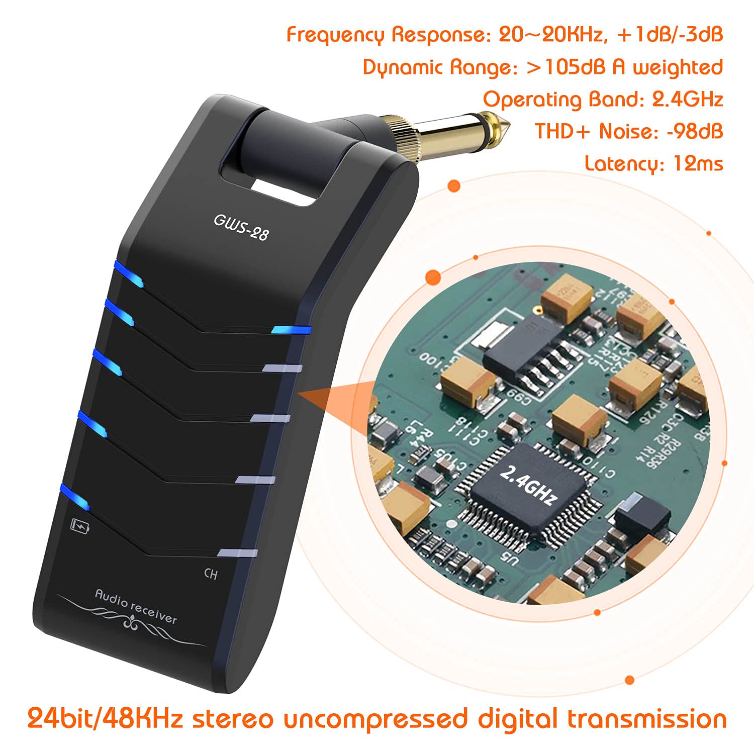 Getaria Wireless Guitar System Wireless Guitar Transmitter and Receiver 5 Channels Electric Guitar Bass