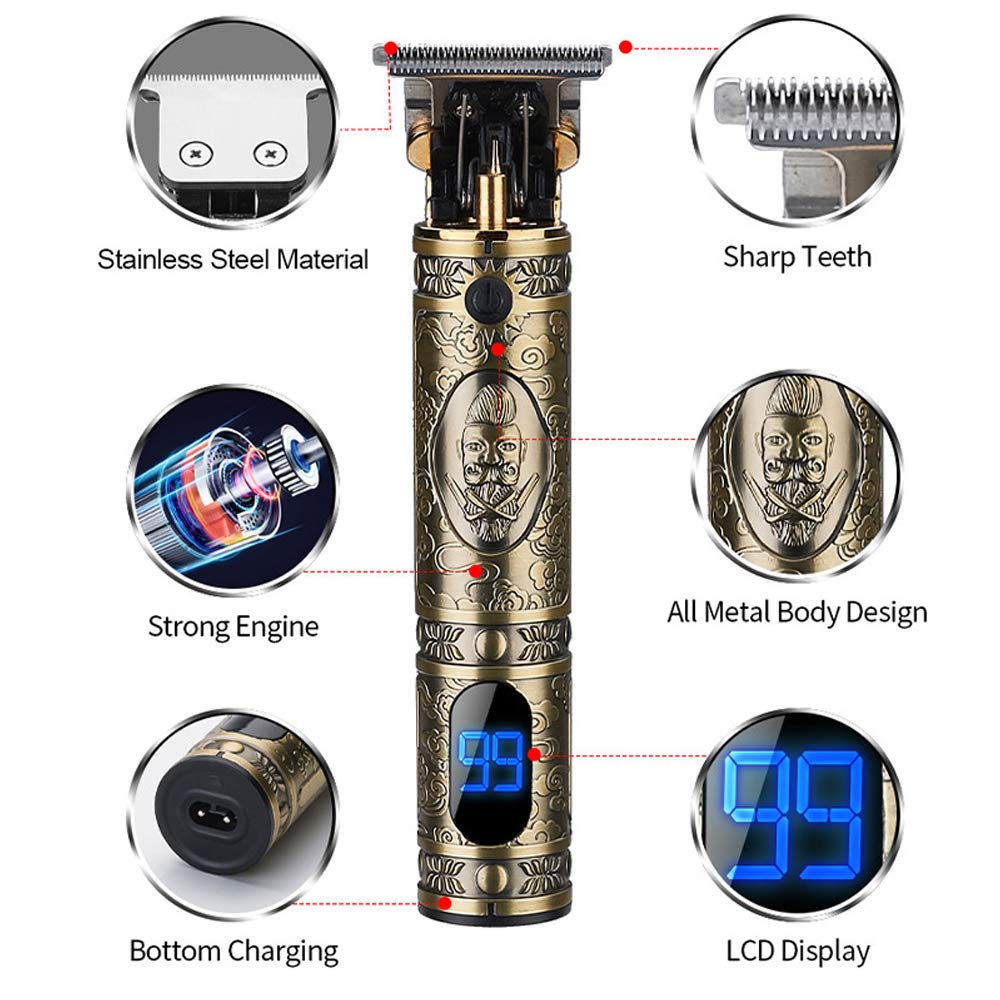 Hair Clippers for Men, Professional Zero Gapped Trimmer Cordless Electric Pro Li Outline Trimmer for Barber Beard Body T Blade Trimmer Rechargeable for Men with LED Display