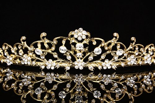 Flower Vine Design Bridal Tiara Crown - Blue Crystals Silver Plating T797