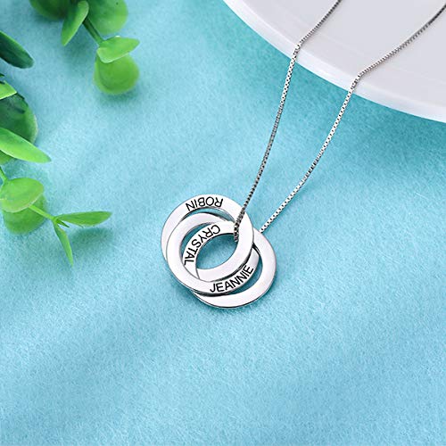 Getname Necklace Personalized Custom Engraved Russian Ring Necklace Family Name Necklace Sterling Silver 925 Mother' s Day jewelry 2 Name & 3 Name & 4 Name & 5 Name