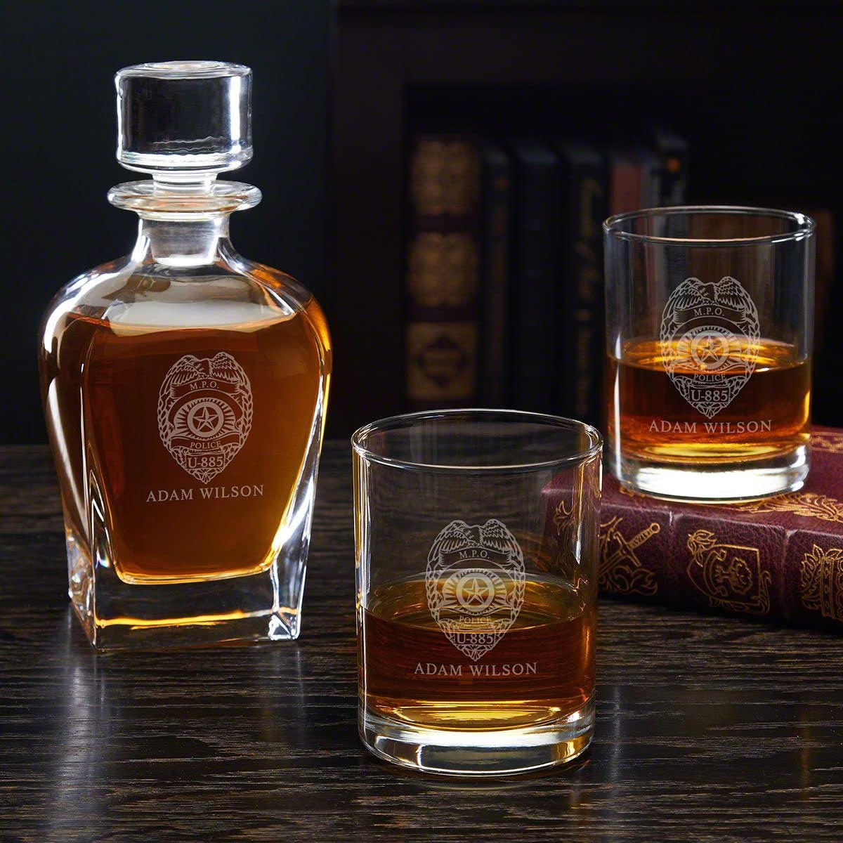 HomeWetBar Sheriff Badge Personalized Rocks Glass for Law Enforcement
