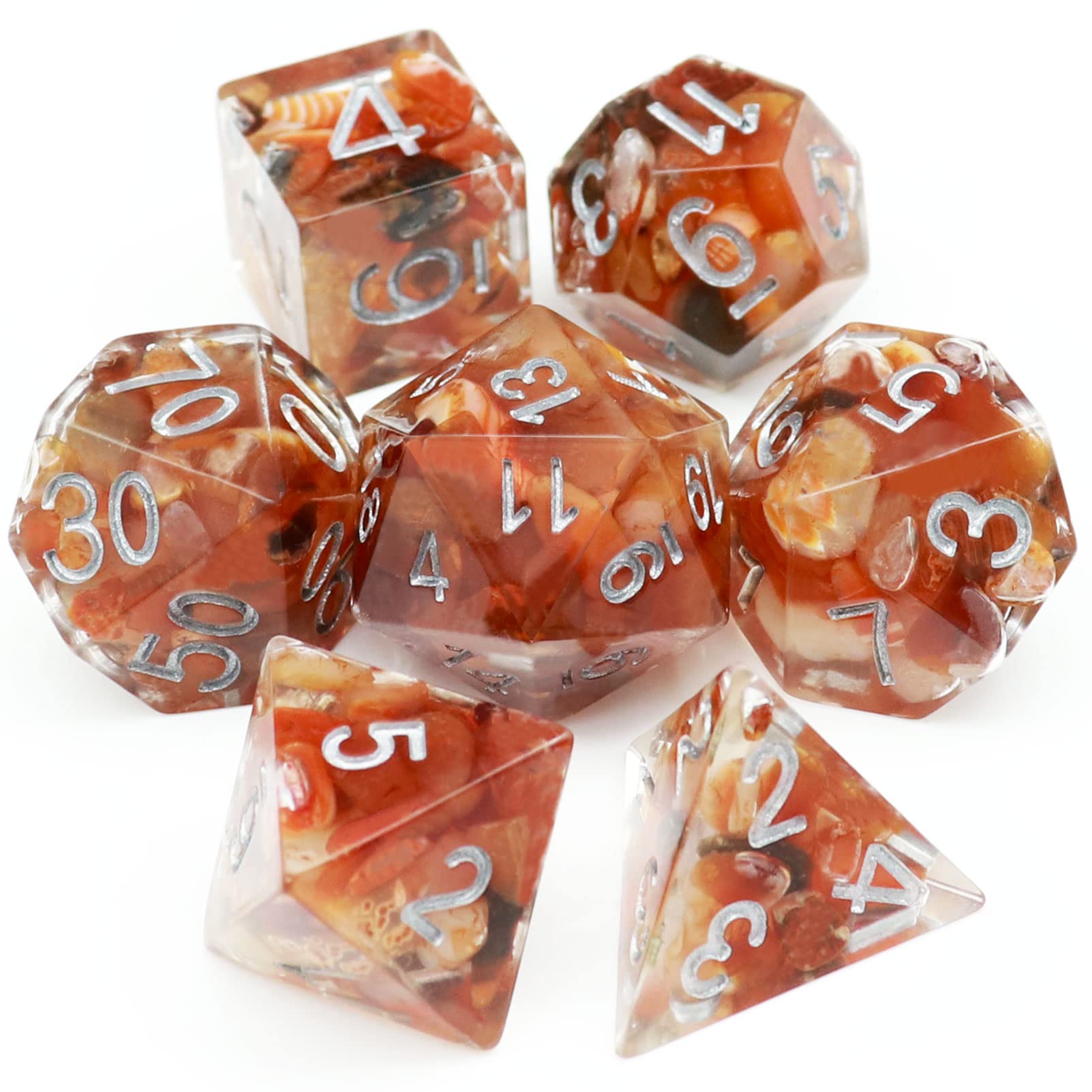 Haxtec Sharp Edge DND Dice Set Gemstone Filled Resin Dice W/Dice Case for RPG Role Playing Games Dungeons and Dragons Gift-Red Agate