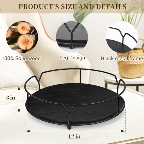 Round Decorative Serving Tray,Farmhouse Wood Tray for Coffee Table,11.5ββ Wooden Tray for Home Decor,Display Tray for Kitchen Bathroom Organizer Coffee Dining Table Centerpiece