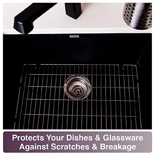 Kitchen Sink Grid (19" x 14") - Kitchen Sink Protector Stainless Steel - Sink Rack for Bottom of Sink with Rear Drain for Single Sink Bowl - Anti Scratch, Sturdy, and Rust Resistant