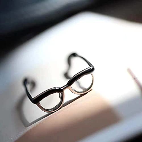 Glasses Open Ring for Women Cute Funny Weird Wizard Harry Black Adjustable Finger Ring Mini Glasses for Toy