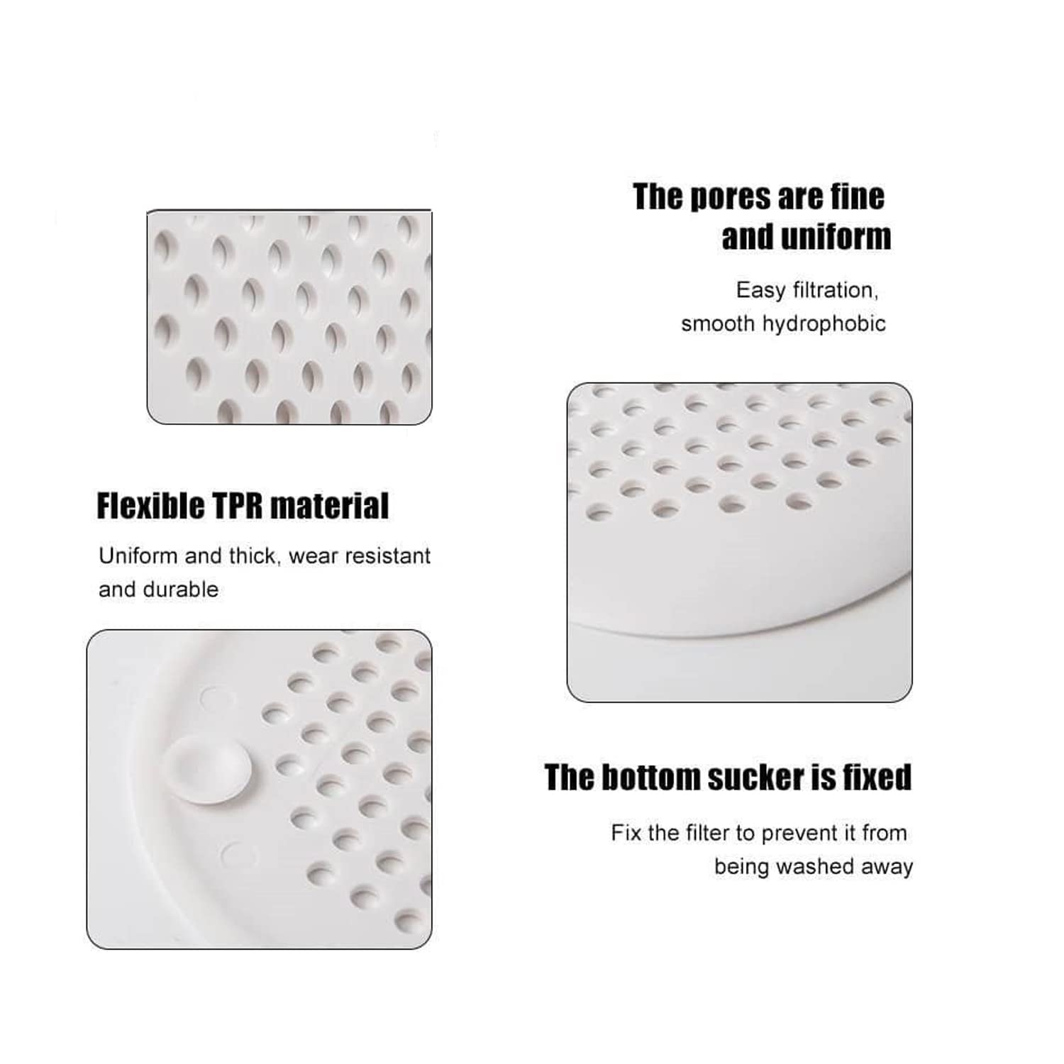 Hair Catcher Round Silicone Hair Stopper with Suction Cup Quick & Easy to Install Perfect for Bathroom, Bathtub & Kitchen Use - Pack of 2 (Black)