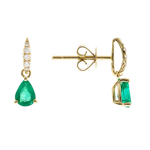 Gin & Grace 10K Yellow Gold Natural Emerald Diamond (I1,I2) Stud Earring for Women