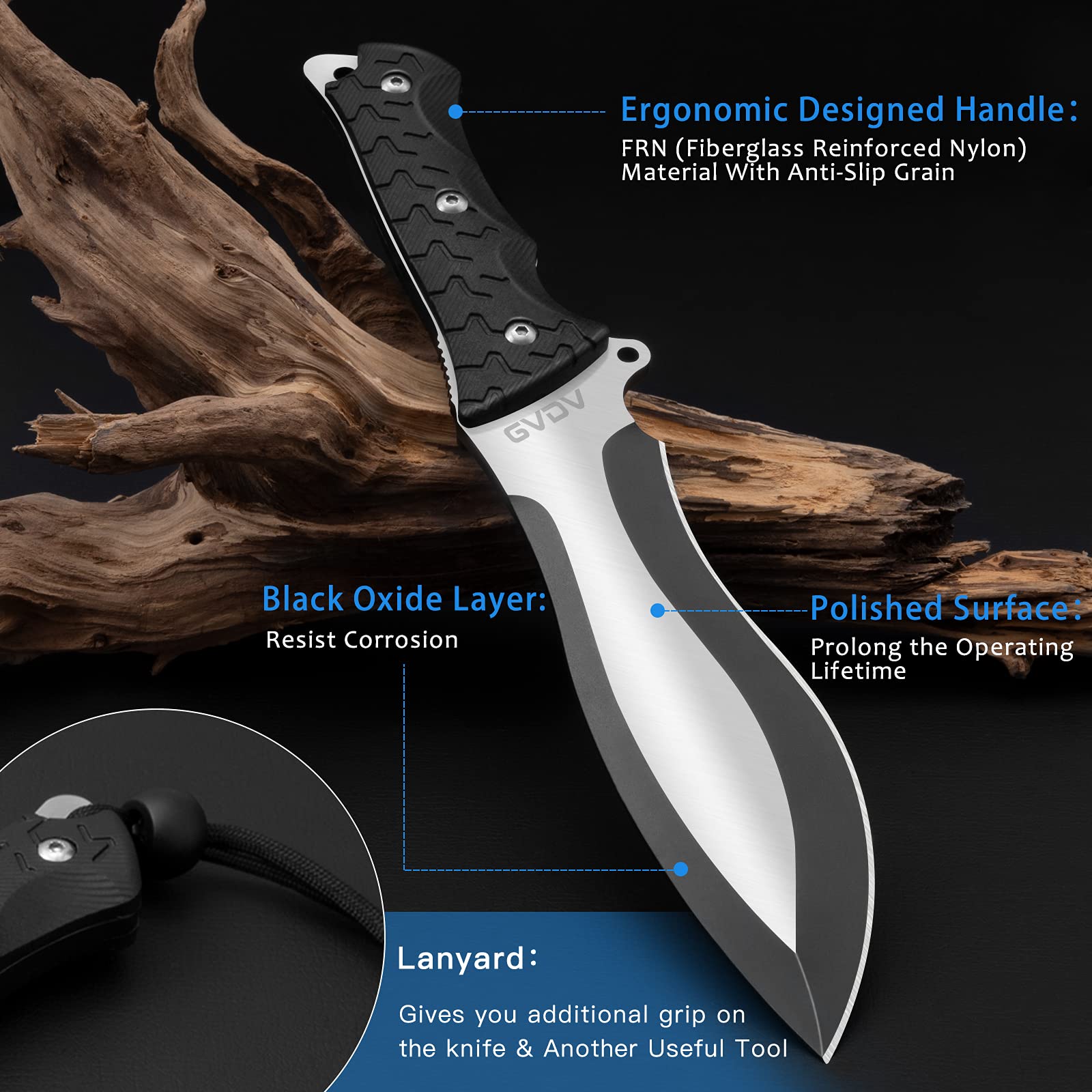GVDV Full Tang Survival Knife with Decent Sheath - 11.8" Sturdiest Fixed Blade Knife with Paracord, Efficient Tactical Knife For Outdoors Hunting, Camping, Hiking, Gift Ideas for Dad Husband Men