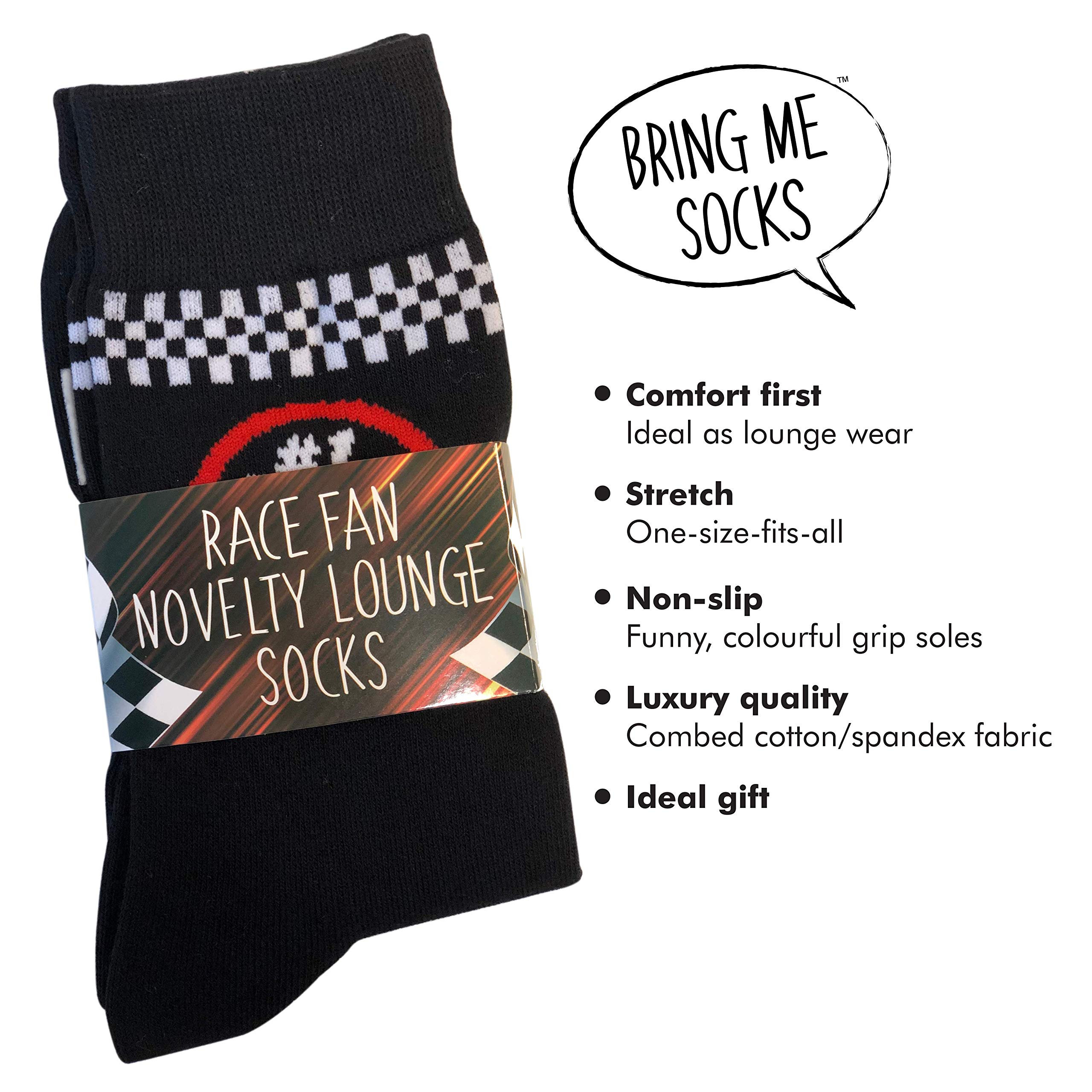 Funny Novelty Full Length Sports Fan Lounge Socks - Great Gift For Sports Fans (Racing)