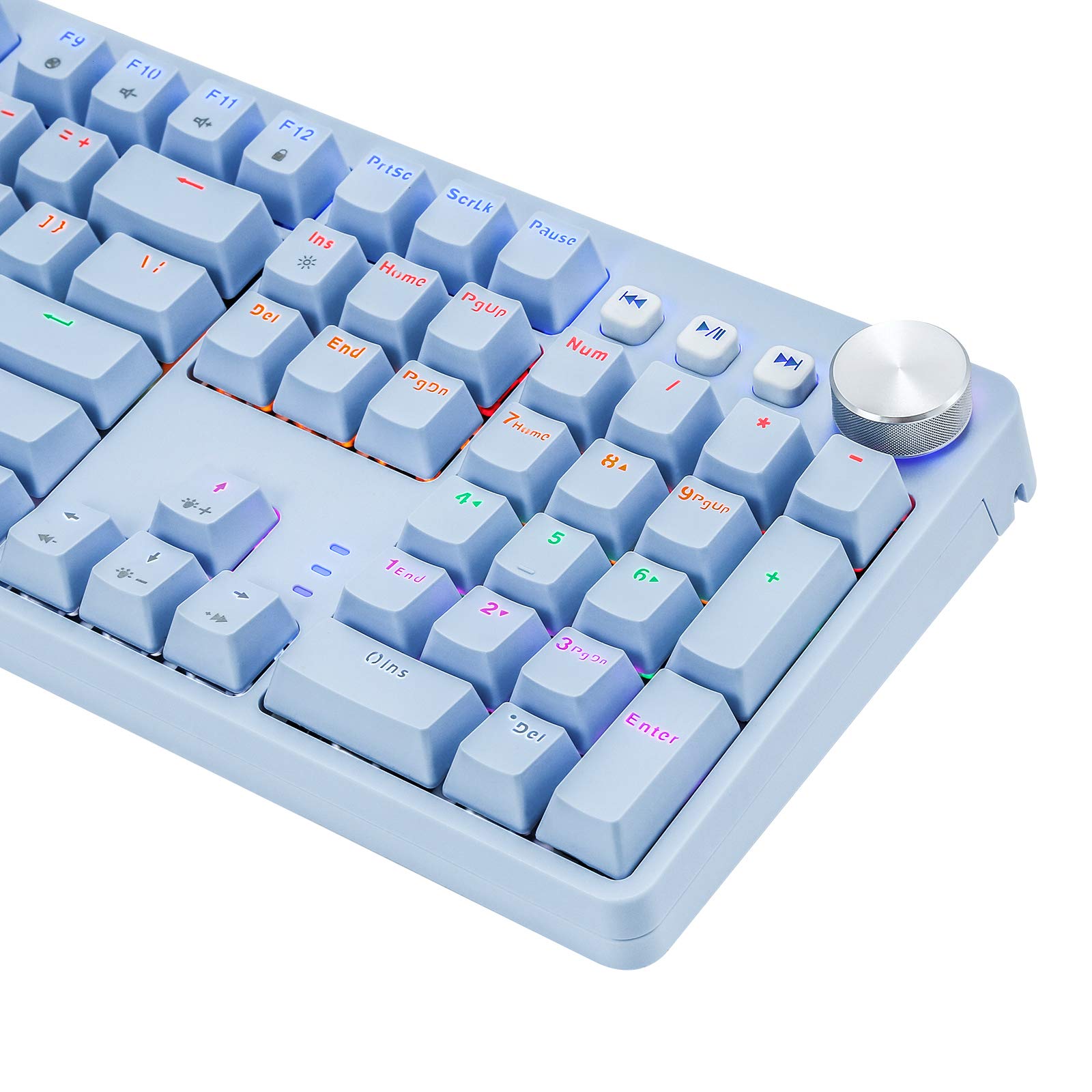 Gaming Mechanical Keyboards Brown Switches 108 Keys Rainbow Backlit for PC and Desktop (Blue)
