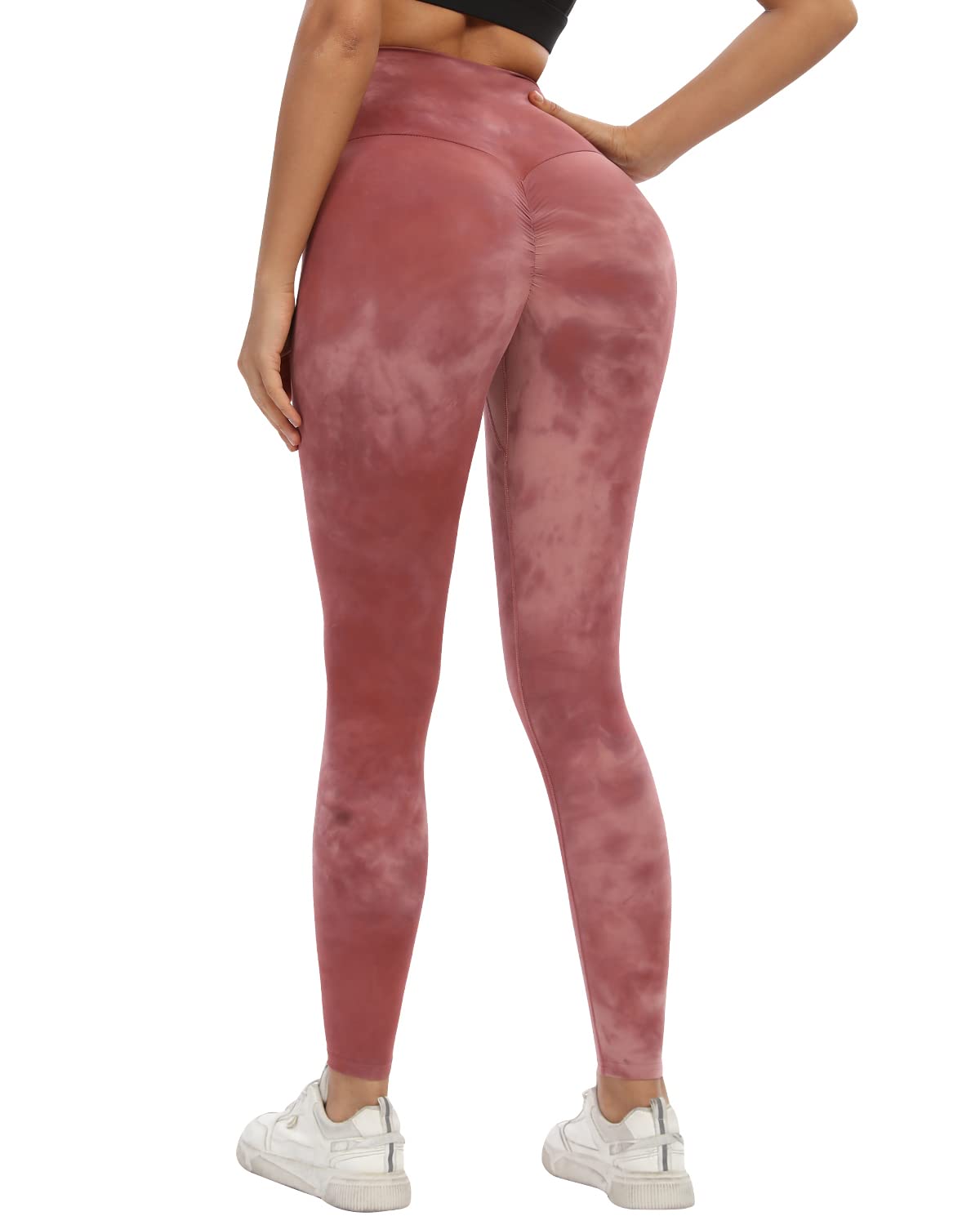 GYM RAINBOW Women's Scrunch Butt Lifting Leggings 7/8 High Waisted Workout Yoga Pants Ruched Booty Compression Tights(#2 Red Tie Dye,X-Small)