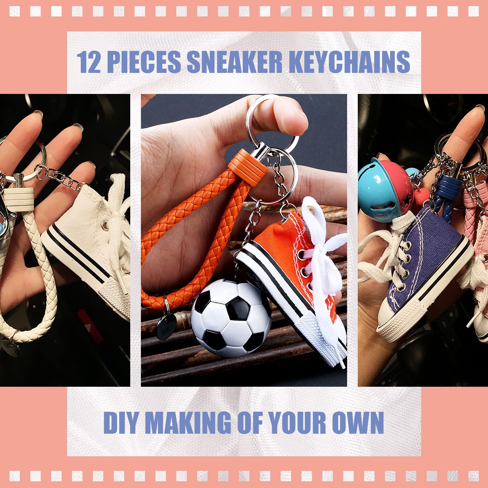 Grosun 12 Pieces Shoe Keychain Mini Shoes Keychain Sneaker Keychain Mini Canvas Shoe Keychains Shoes Key Rings, 12 Colors