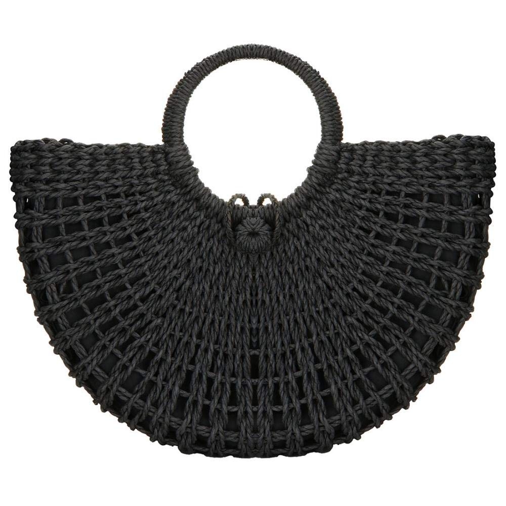 Gets Handwoven Round Straw Rattan Bag Summer Beach Handbag for Women