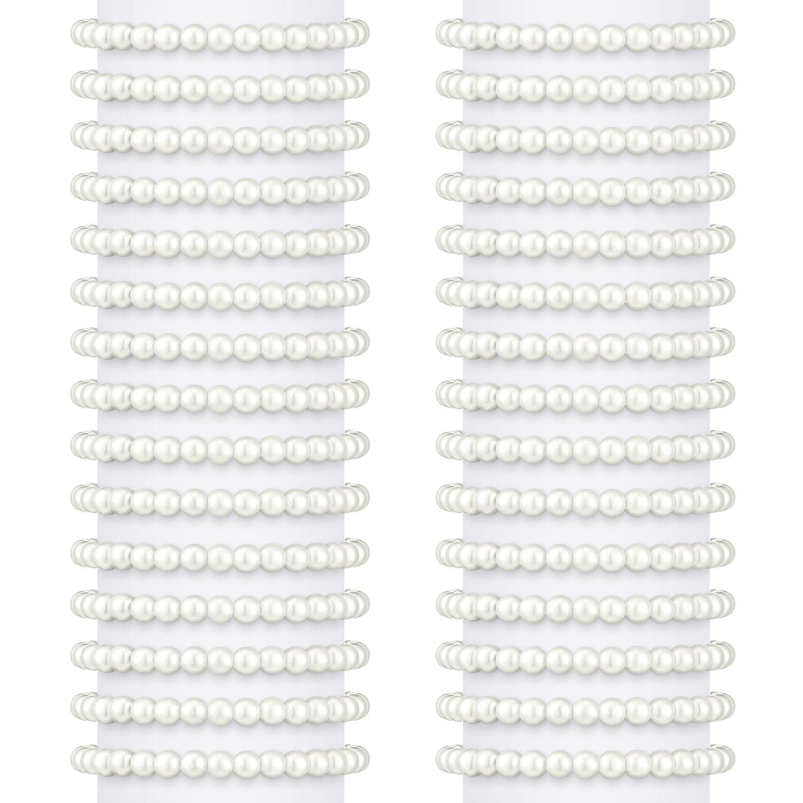 Glenmal 30 Pieces Pearl Bracelets for Women Wedding Faux Bridal Pearl Bracelet Bulk Elastic Stretch Bridesmaid for Party Gift(White,0.24 Inch)
