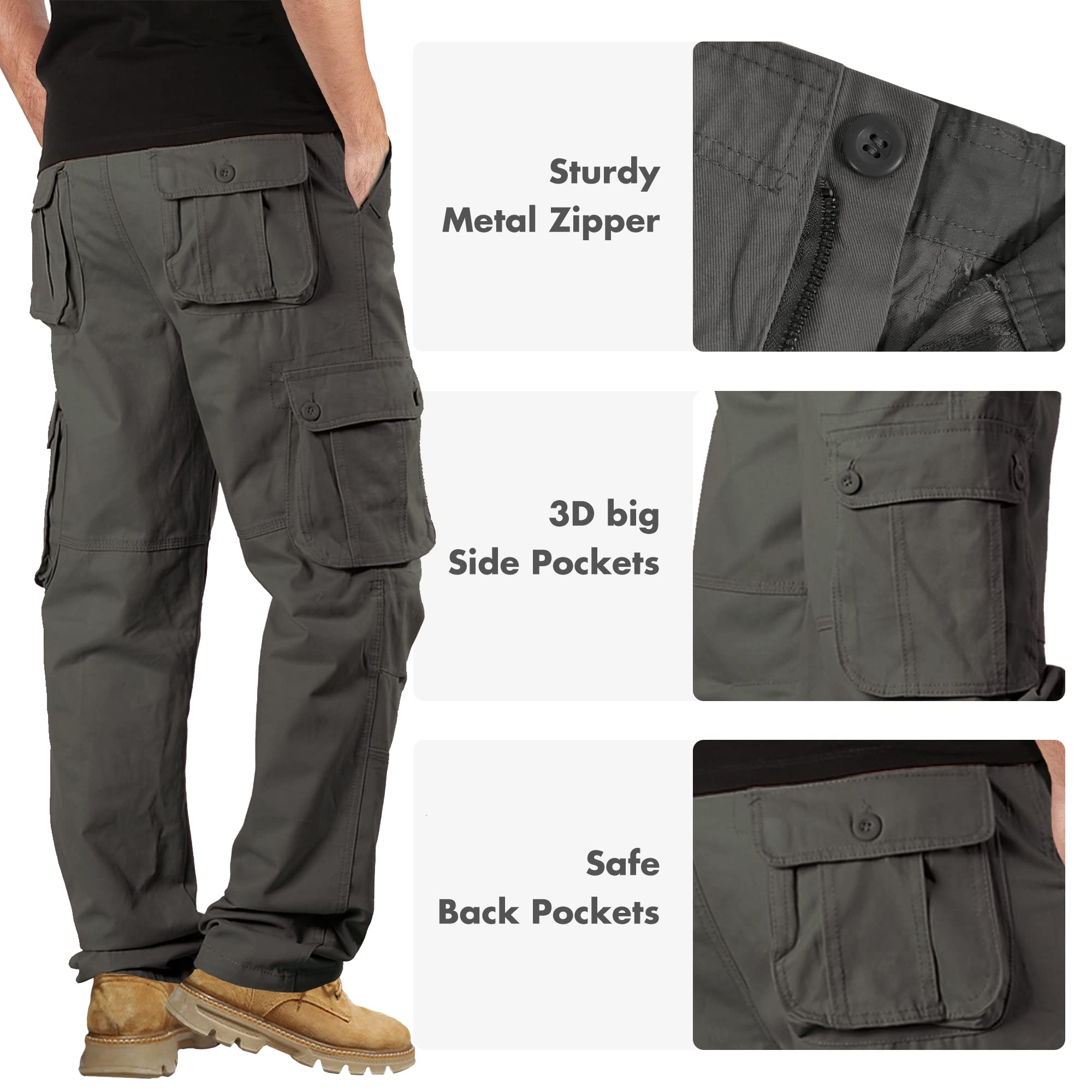 GLESTORE Cargo Pants for Men Relaxed Fit Baggy Hiking Pants Lightweight Tactical Pants with Pockets Green 32