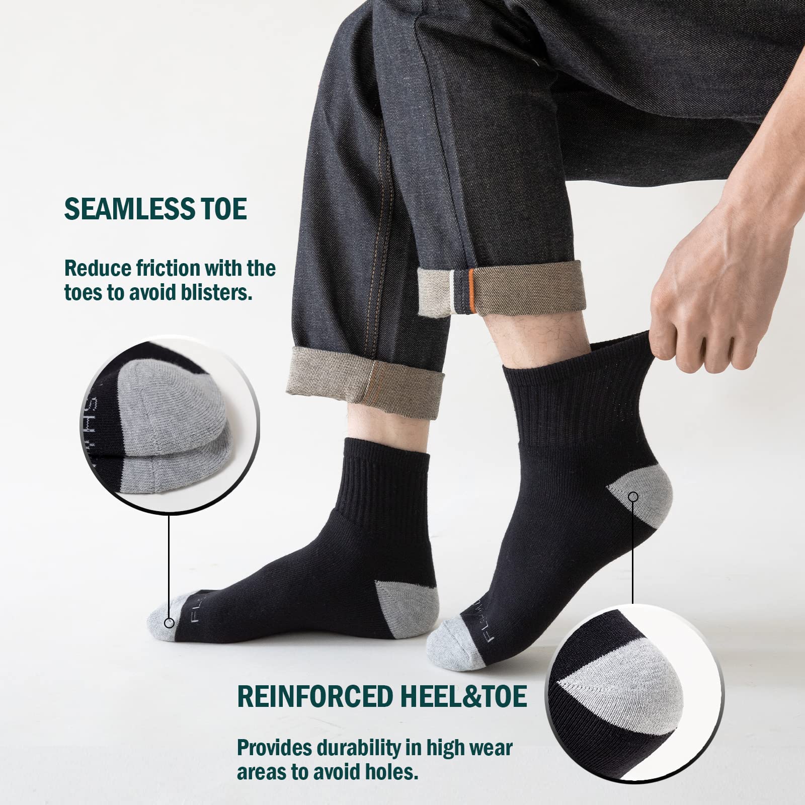 FLSHMCEN Men's Athletic Ankle Socks 8-Pairs Cotton Cushioned Quarter Socks for Men Moisture Wicking Socks Size 7-9/9-12/12-15