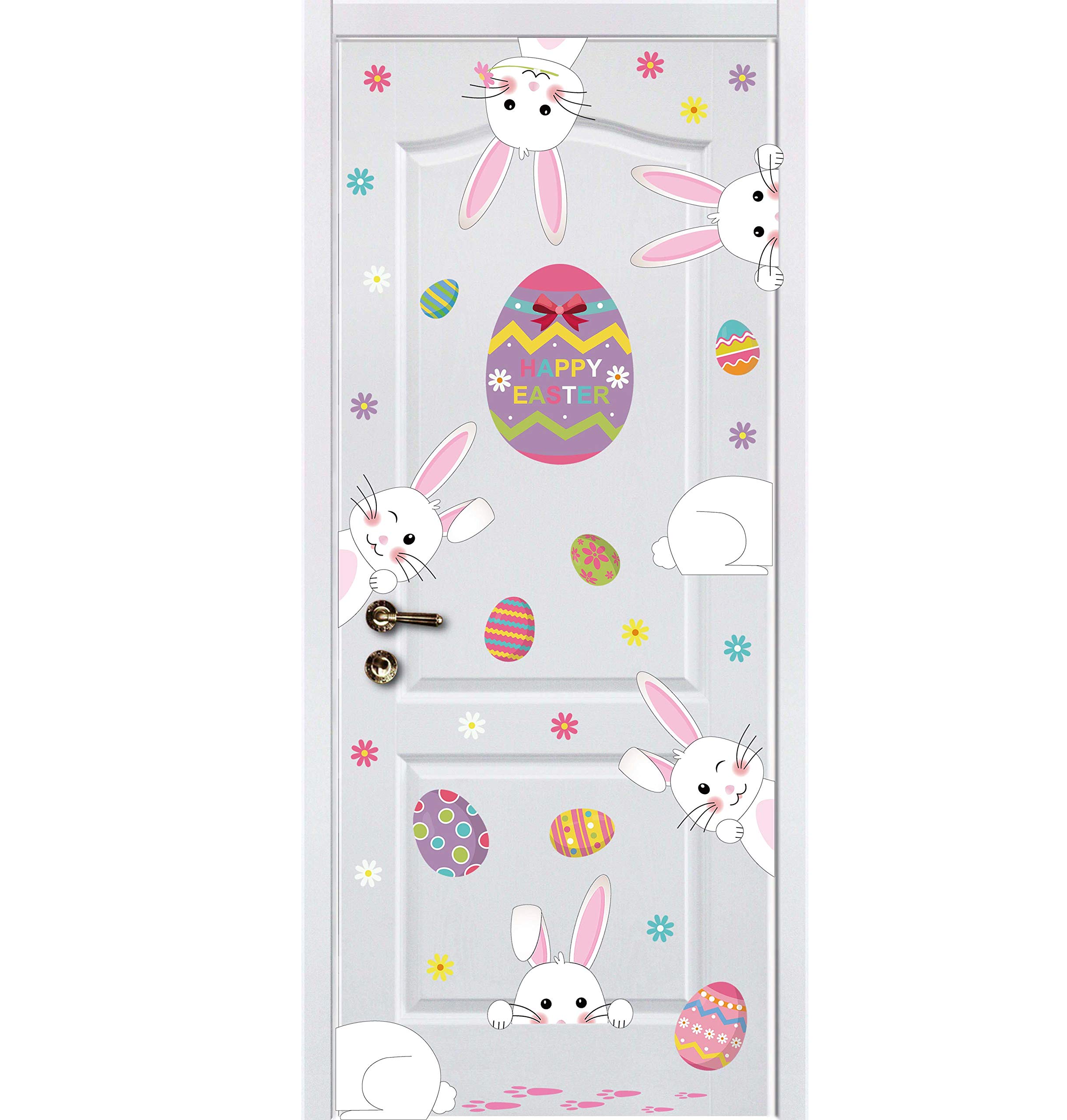 Funny Easter Bunny Stickers Easter Door Decorations Big Easter Egg Stickers for Door Window and Floor Cute & Removable - 7 Sheets