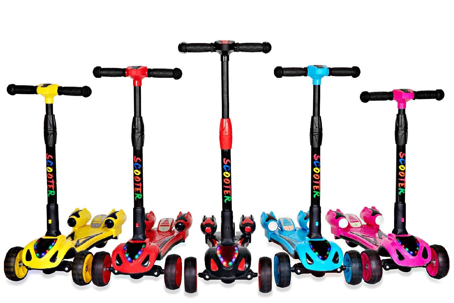 Glare Wheel Kids Kick Scooter Real Smoke Rocket Portable Foldable (Red)