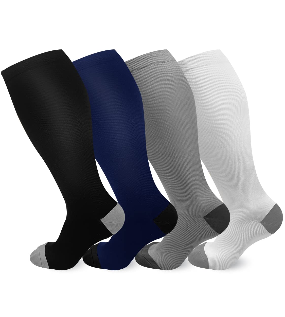 HLTPRO Plus Size Compression Socks for Women & Men(4 Pairs) - Best Support for Medical, Circulation, Nurses, Running, Travel