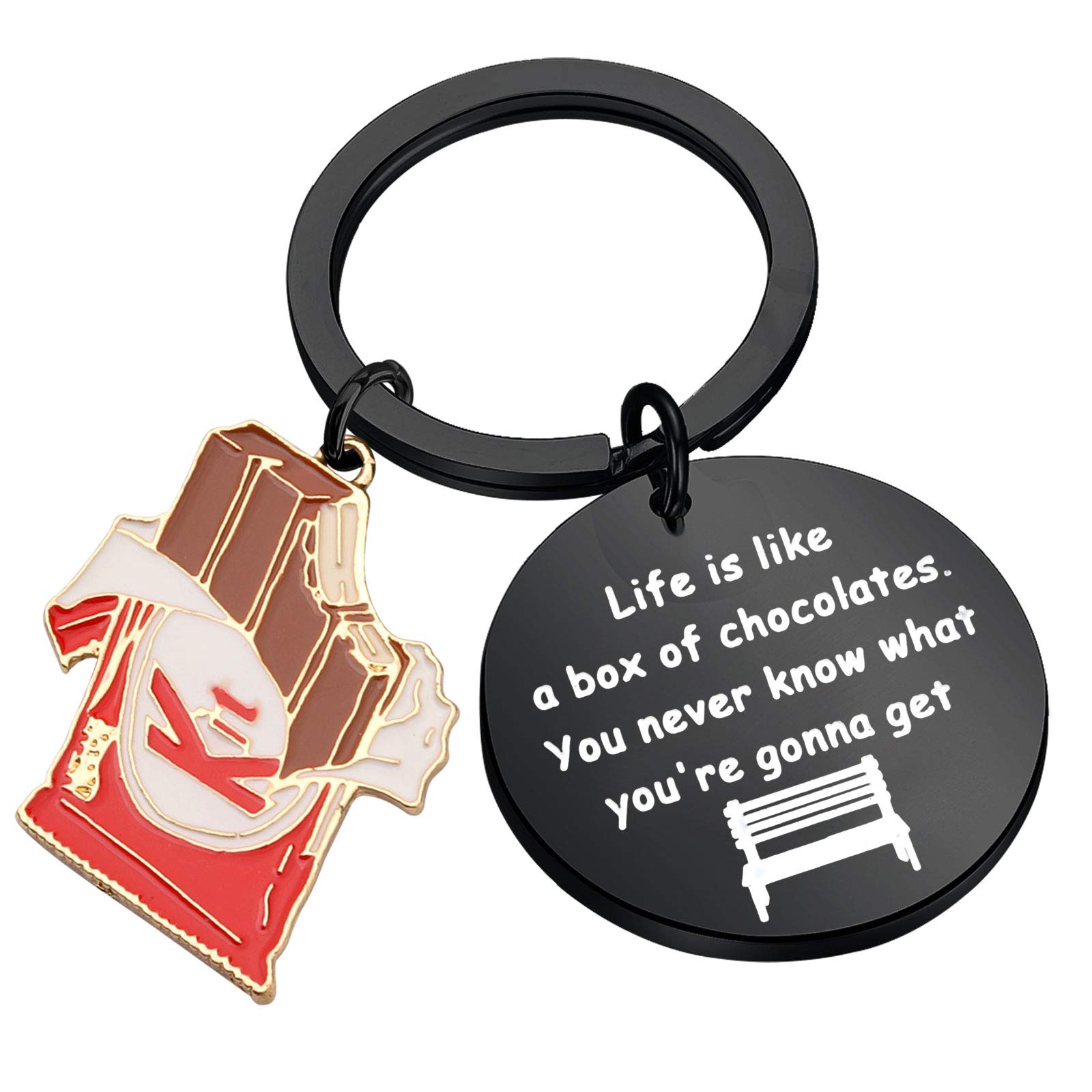 FUSTMW Movie Inspired Keychain Movie Lover Gifts Life is Like a Box of Chocolates Keychain Inspiration Jewelry Gift (silver)