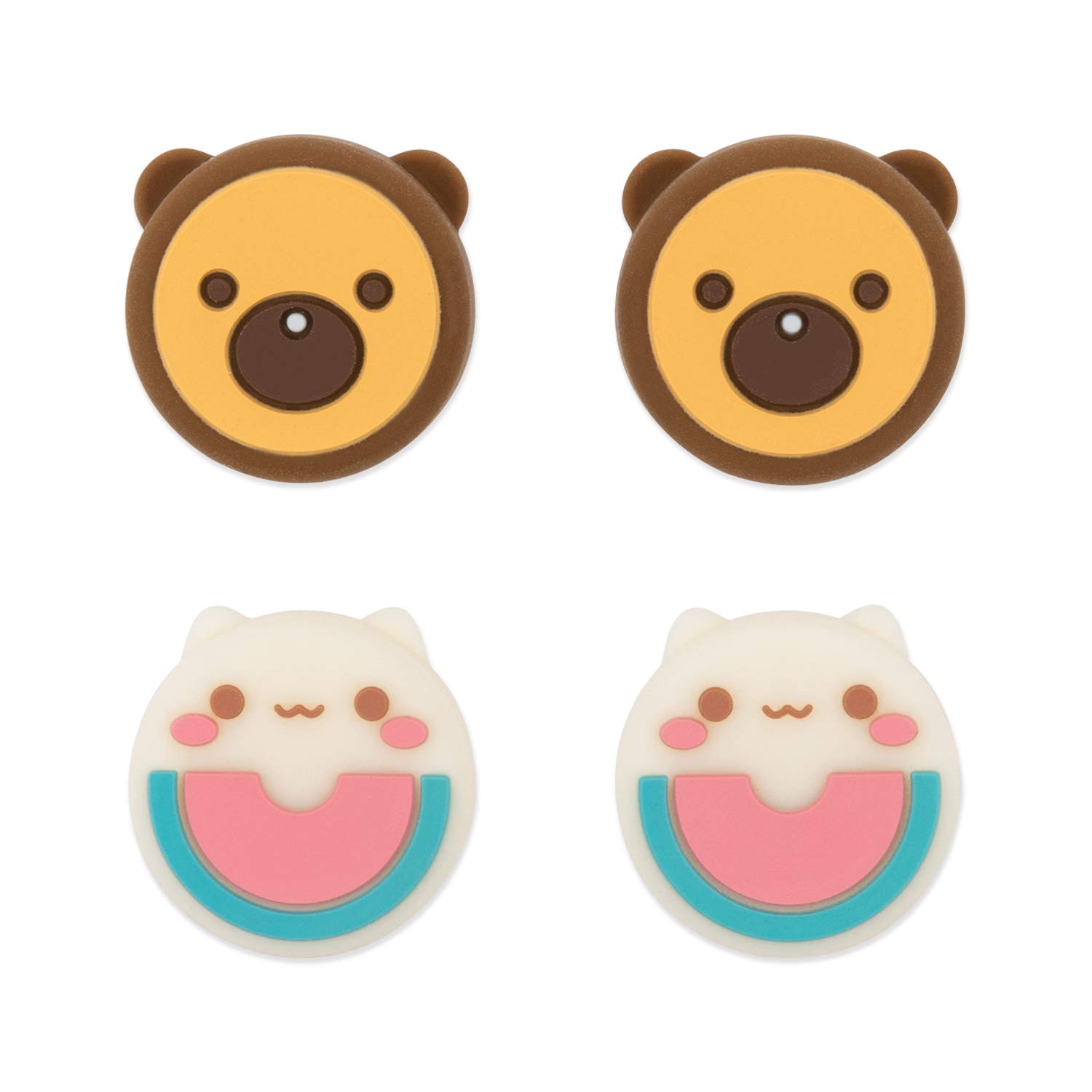 GeekShare 4PCS Cute Animal Theme Thumb Grip Caps,Soft Silicone Joystick Cover Compatible with Nintendo Switch /OLED/ Switch Lite -- Watermelon Cat and Mousse Bear