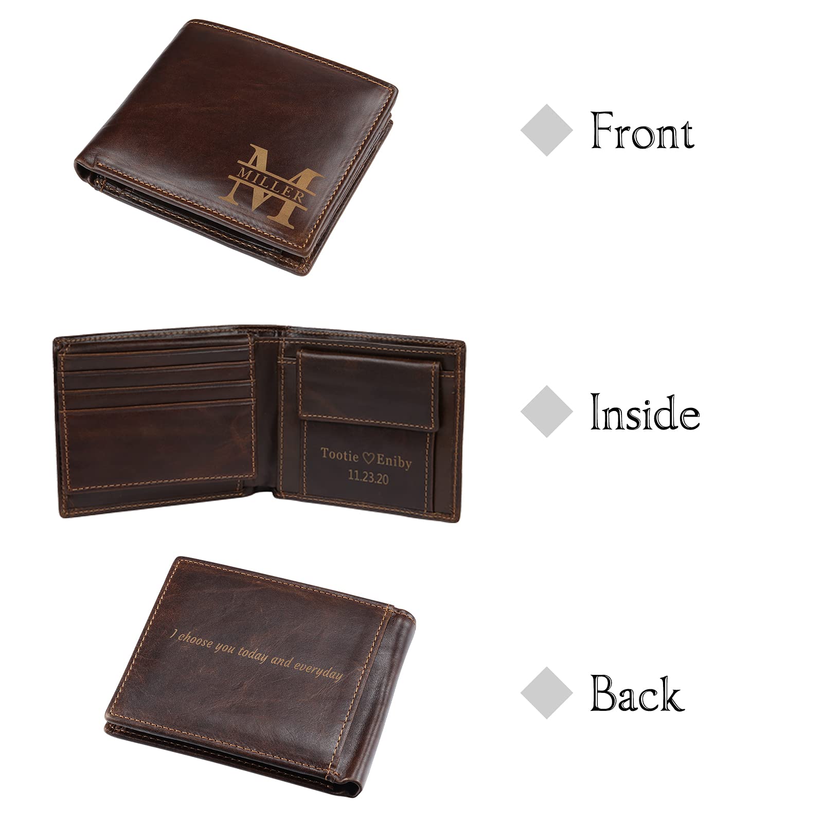 Glooraca Custom Engraved Wallet for Men Personalized Leather Wallet Personalized Birthday Christmas Father's Day Gifts for Men Husband Boyfriends (Red Brown)
